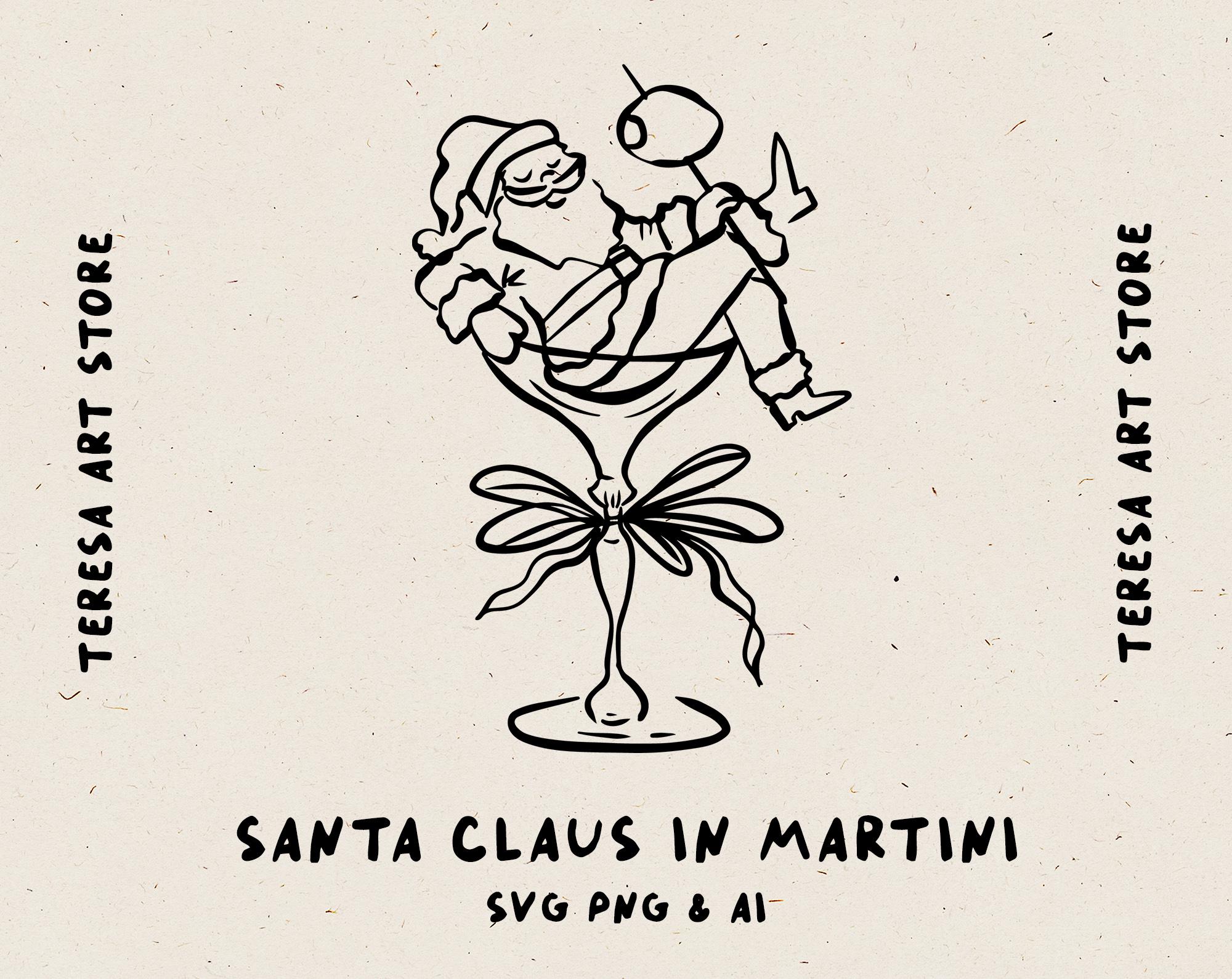 Santa Claus in Martini Illustration in Whimsical Style, Hand Drawn ...