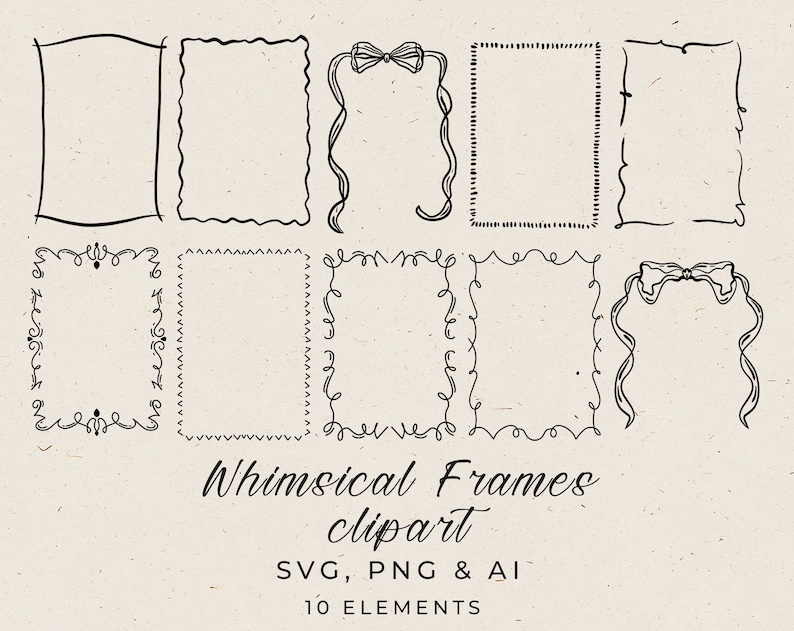 Hand Drawn Wavy Frames in Whimsical Style 5x7 In, Wedding Invitation ...