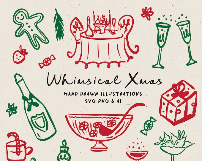 Hand Drawn Whimsical Christmas SVG PNG, Friendsmas Dinner Clipart ...