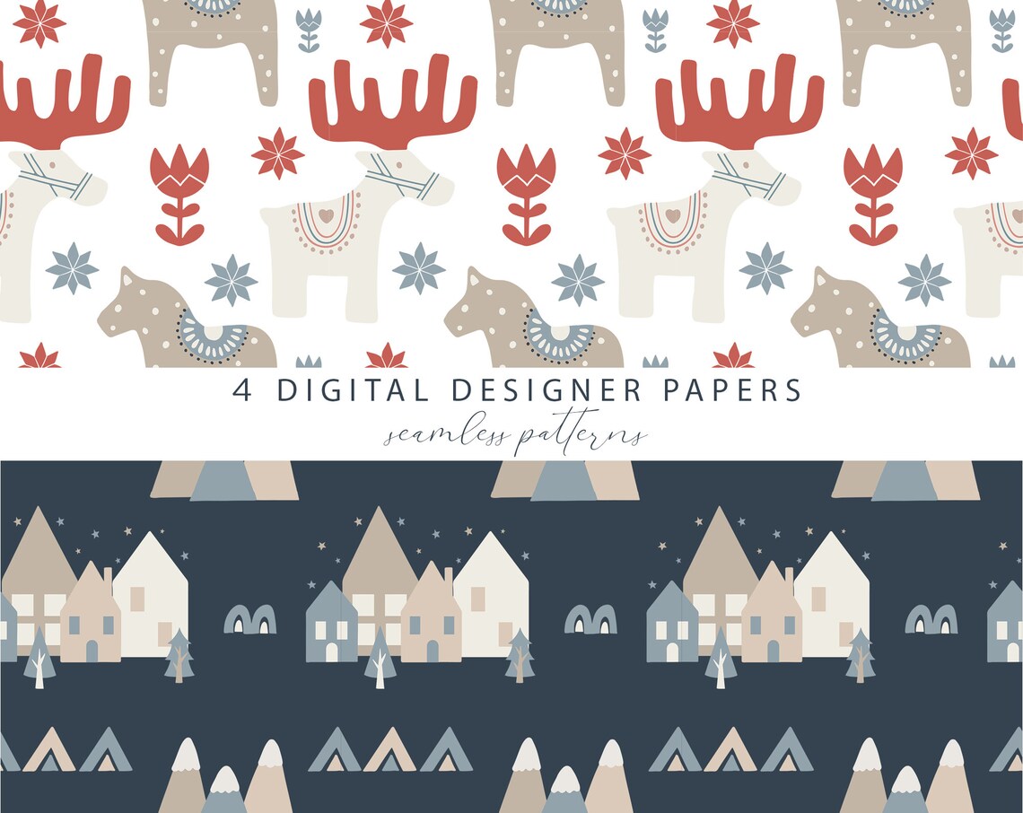Scandinavian Digital Paper, Scrapbook Paper, Seamless Patterns ...