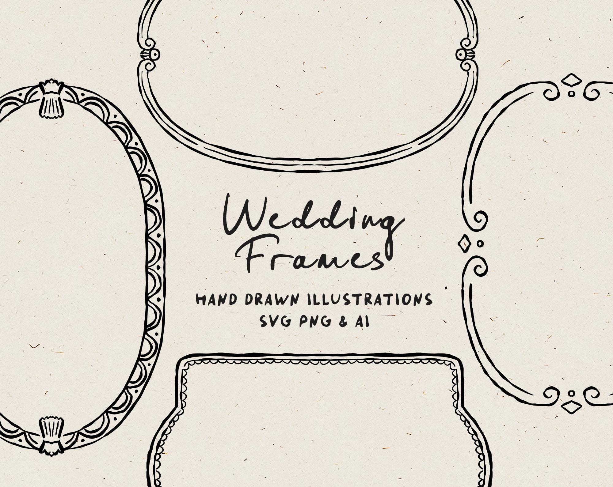 Hand Drawn Whimsical Wedding Frames 5x7 Inches in SVG, Hand Drawn ...