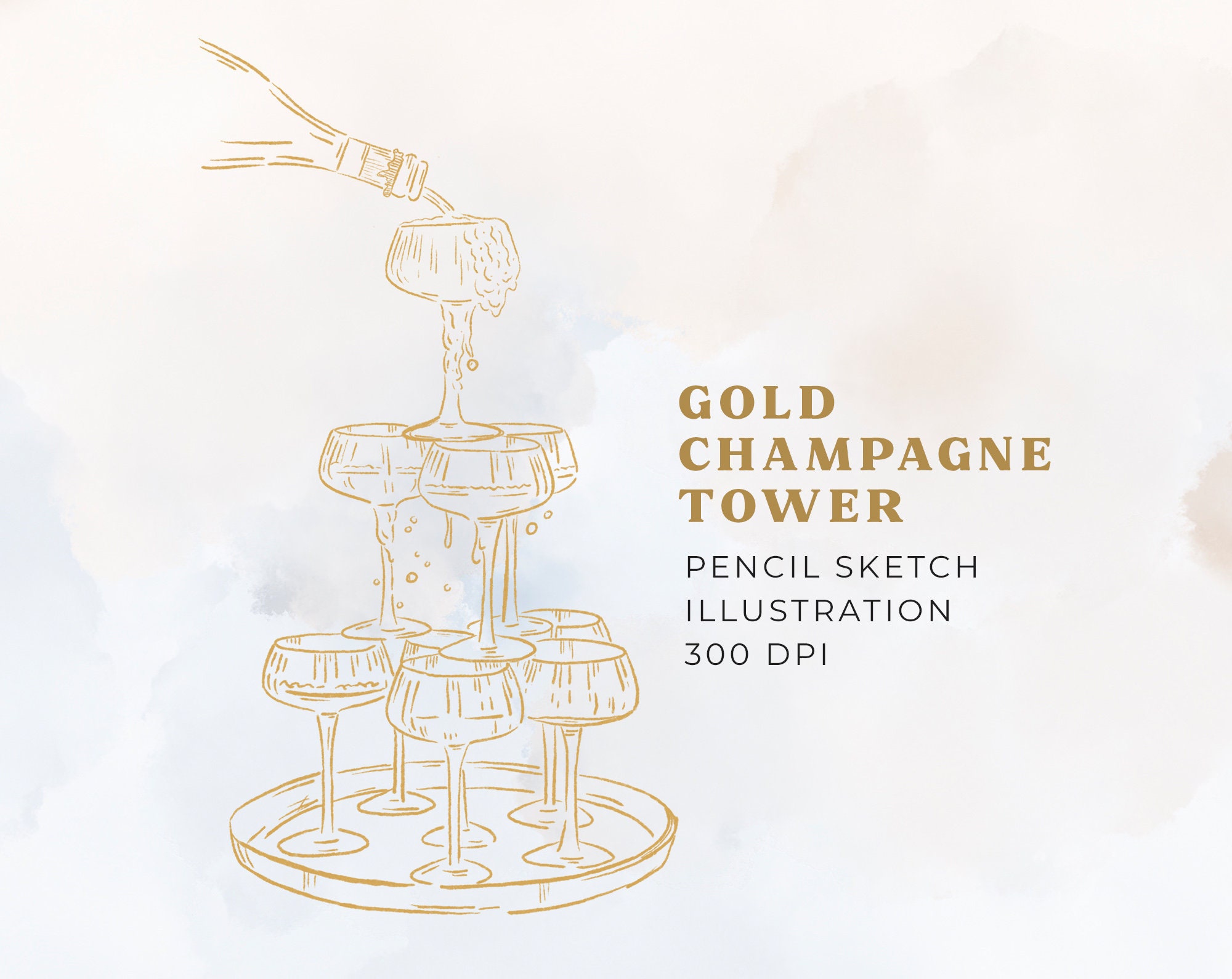 Champagne Tower Illustration in PNG, Gold Champagne Glasses Pyramide ...