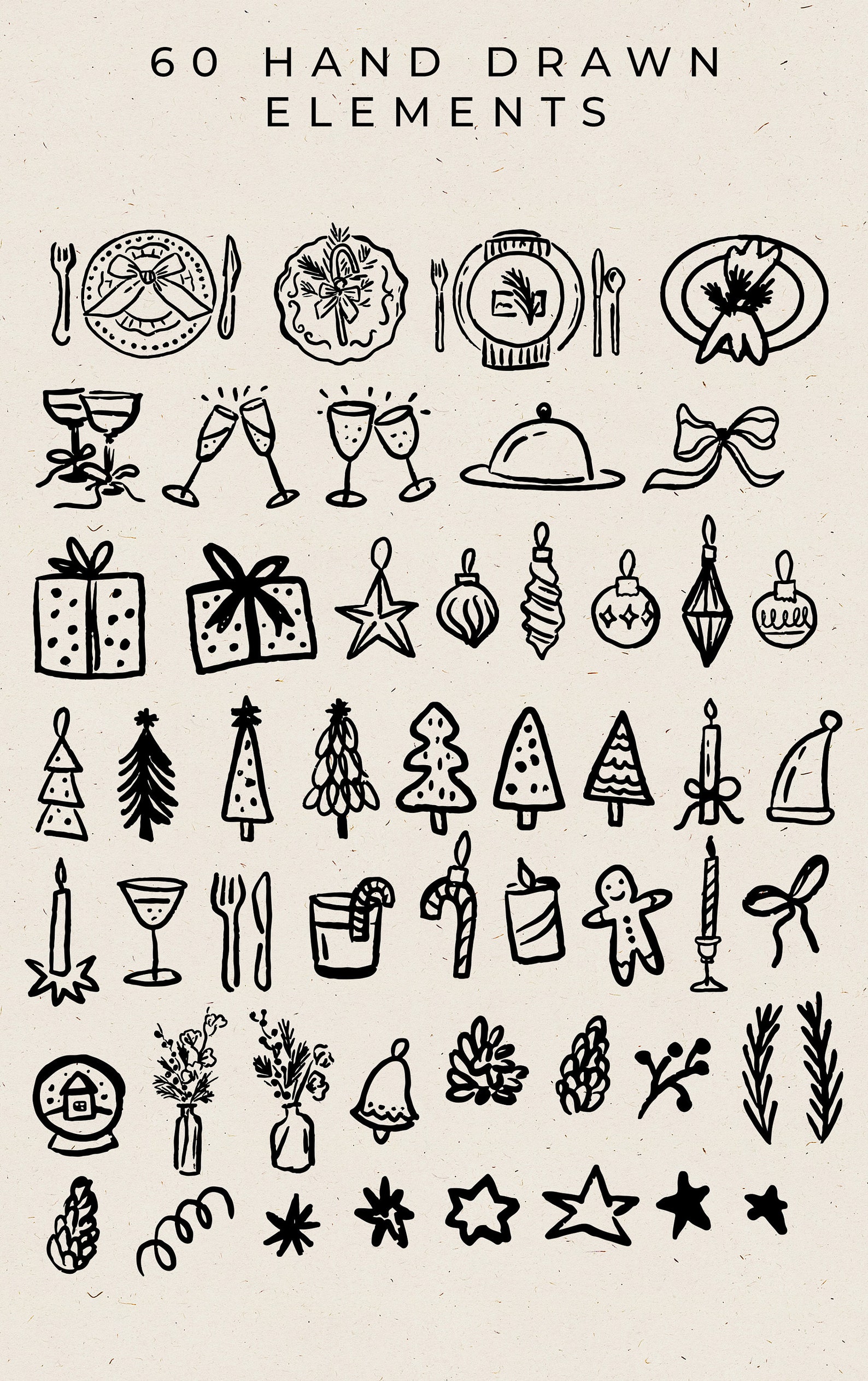 Hand Drawn Whimsical Christmas Clipart in SVG, Winter Doodle Bundle ...