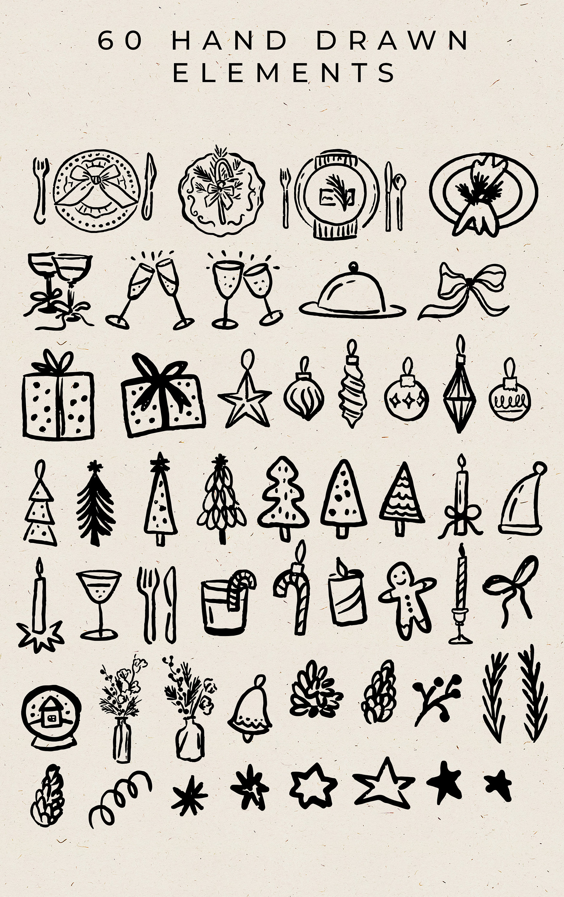 Hand Drawn Whimsical Christmas Clipart in SVG, Winter Doodle Bundle ...