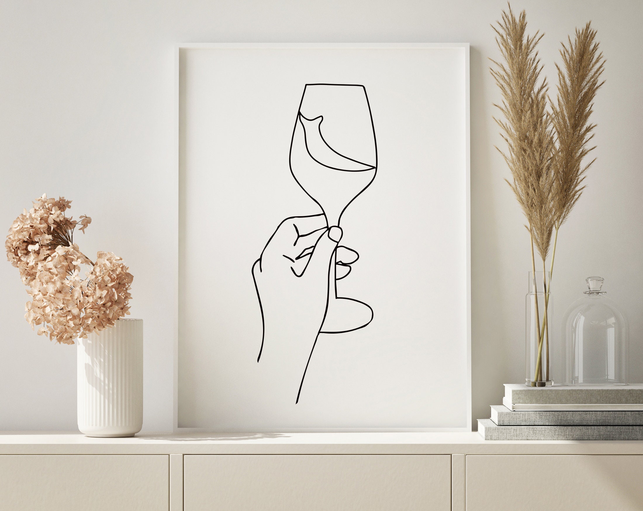 Glass of Wine Single Line Art Wine Tasting Print Feminine - Etsy