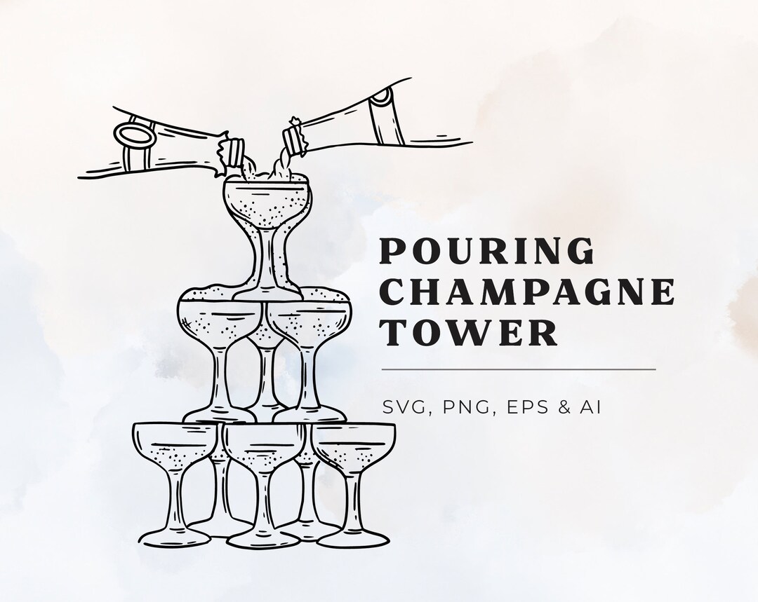 Pouring Champagne Tower Illustration in SVG, Champagne Glass PNG ...