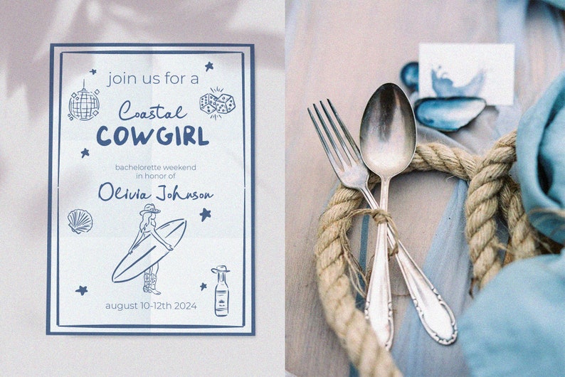 Hand Drawn Coastal Cowgirl Clipart in SVG, Beach Club Bach Template ...