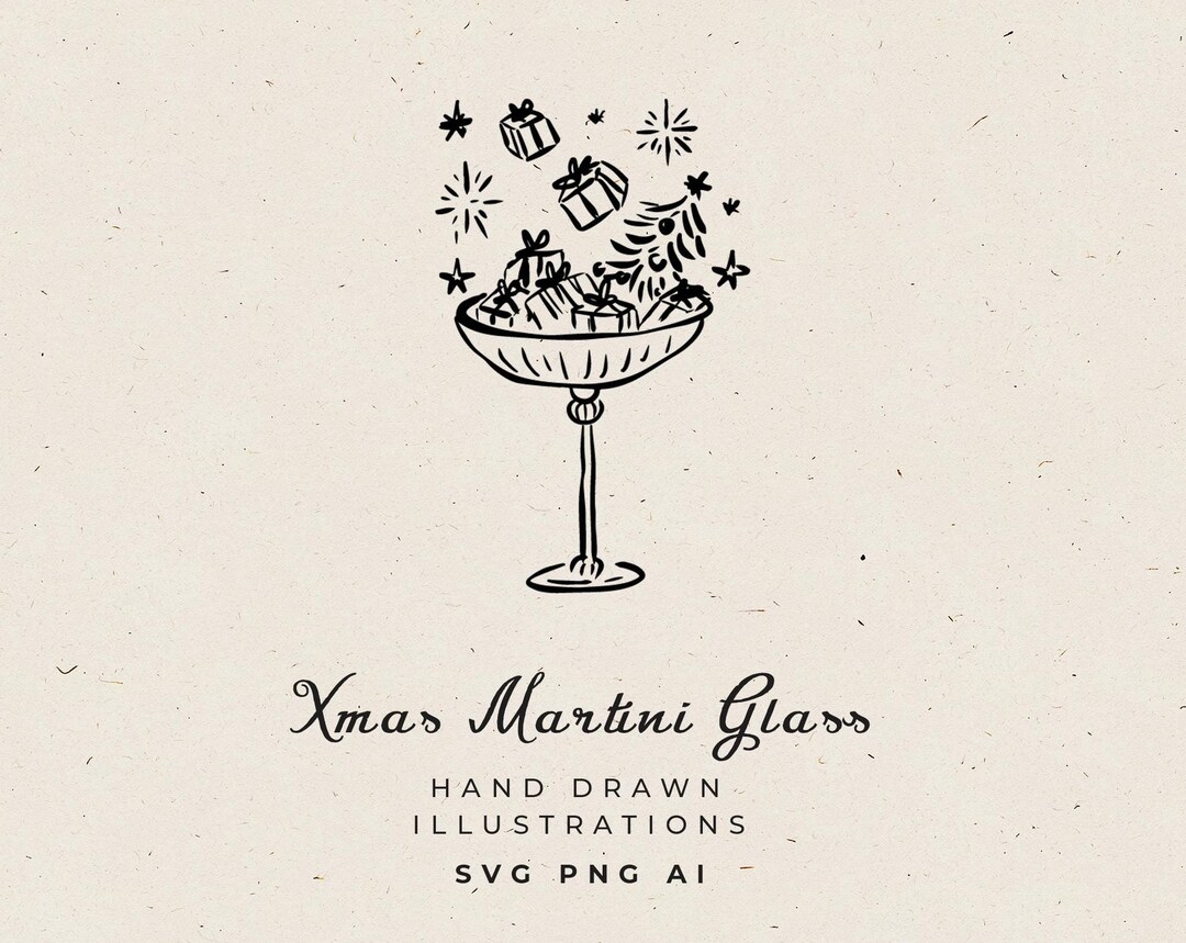 Hand Drawn Illustration of Martini Glass With Christmas Tree and ...