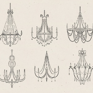 Chandelier Vintage Lamp Vector Clipart in SVG, Hand Drawn Chandelier ...