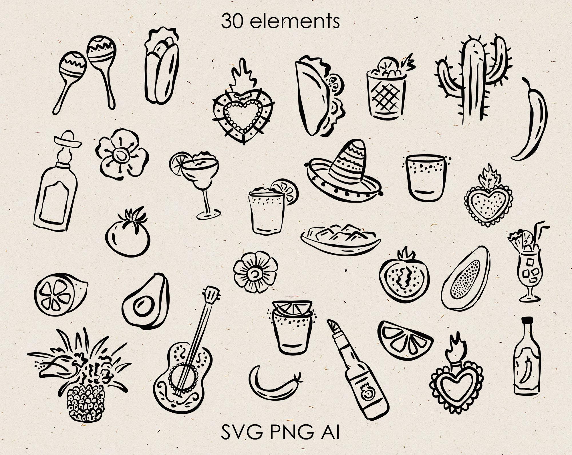 Hand Drawn Mexico Food Doole Illustrations in Whimsical Style, Mexican ...