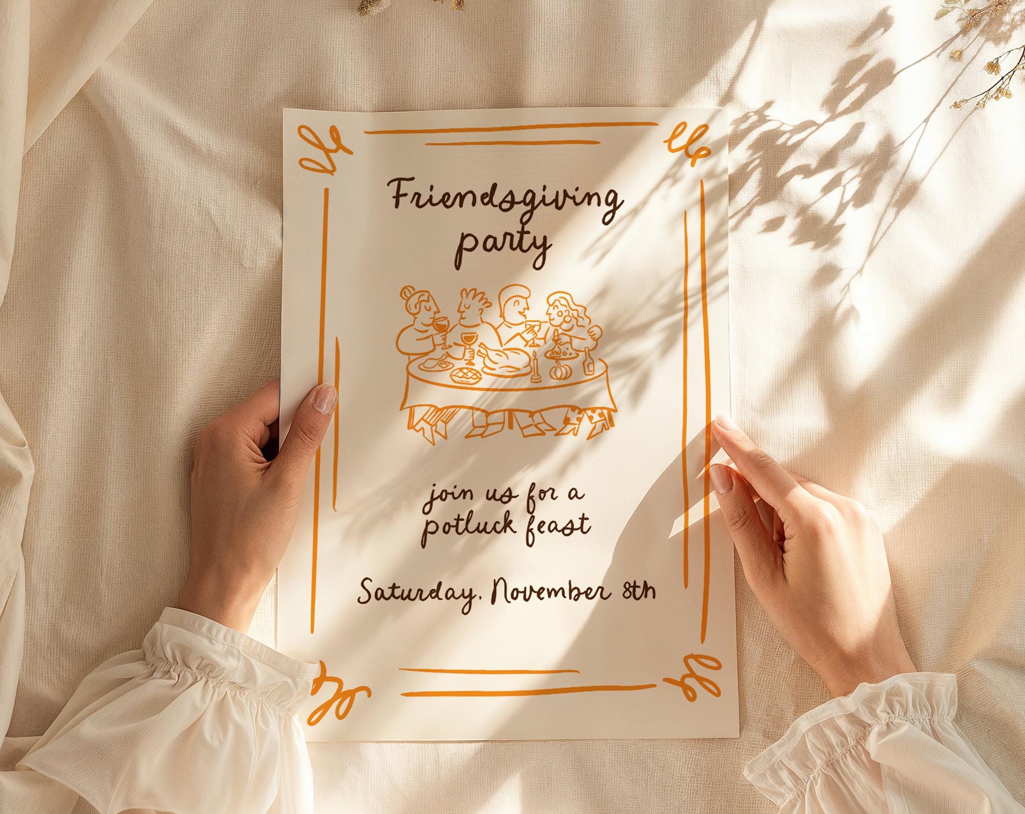 Whimsical Friendsgiving Illustration in SVG, Funky Hand Drawn ...