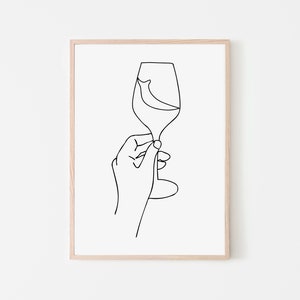 Glass of Wine Single Line Art Wine Tasting Print Feminine - Etsy
