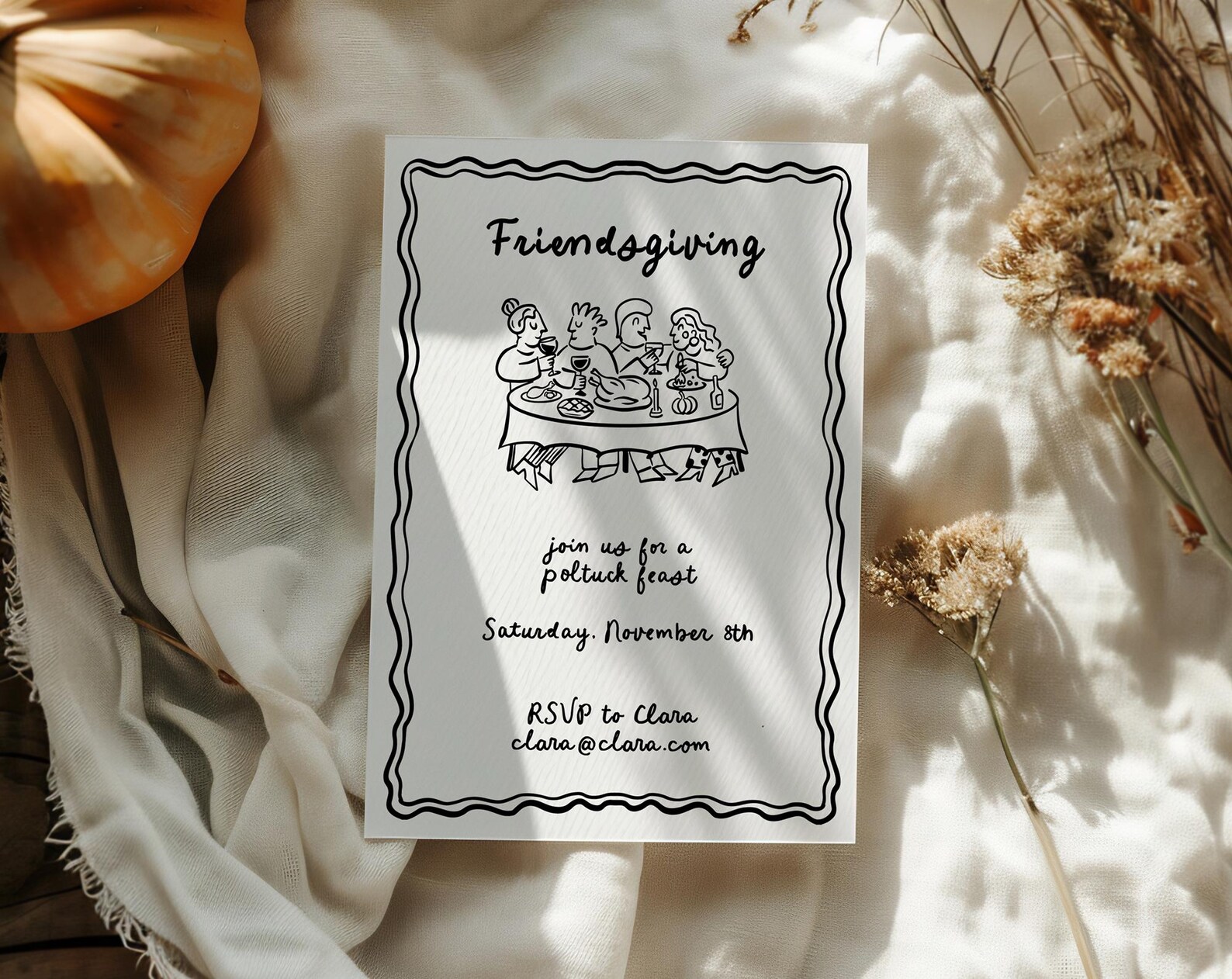 Whimsical Friendsgiving Illustration in SVG, Funky Hand Drawn ...