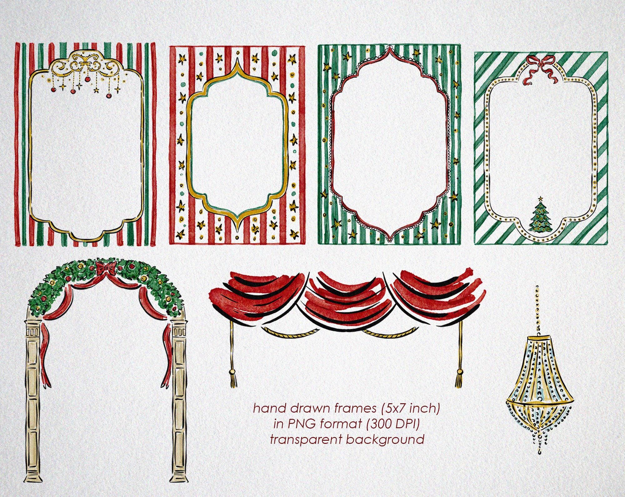 Hand Drawn Christmas Watercolor Frames, Christmas Illustrations for ...
