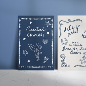 Hand Drawn Coastal Cowgirl Clipart in SVG, Beach Club Bach Template ...