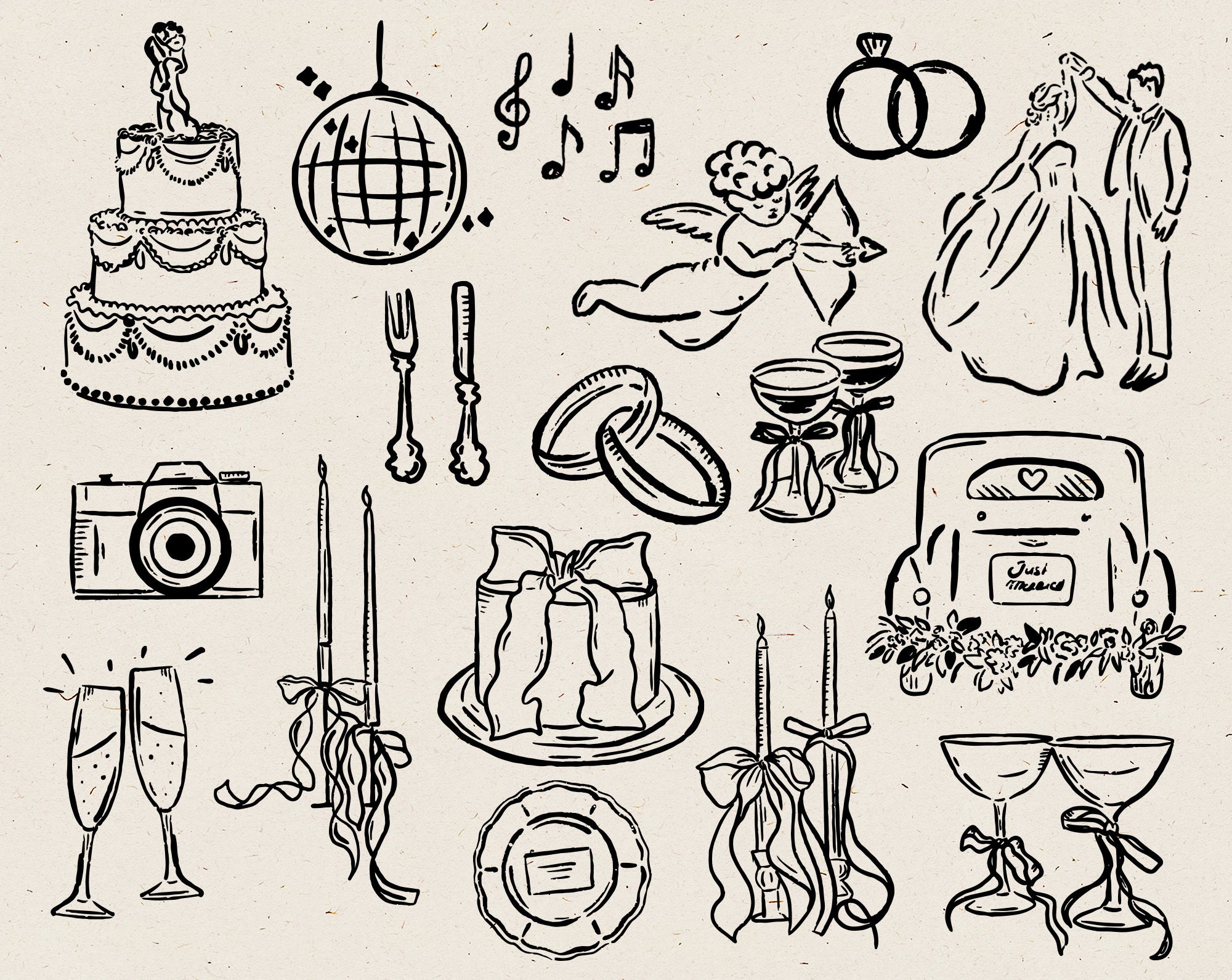 Hand Drawn Wedding Icons Clipart in SVG, Wedding Doodle Whimsical ...