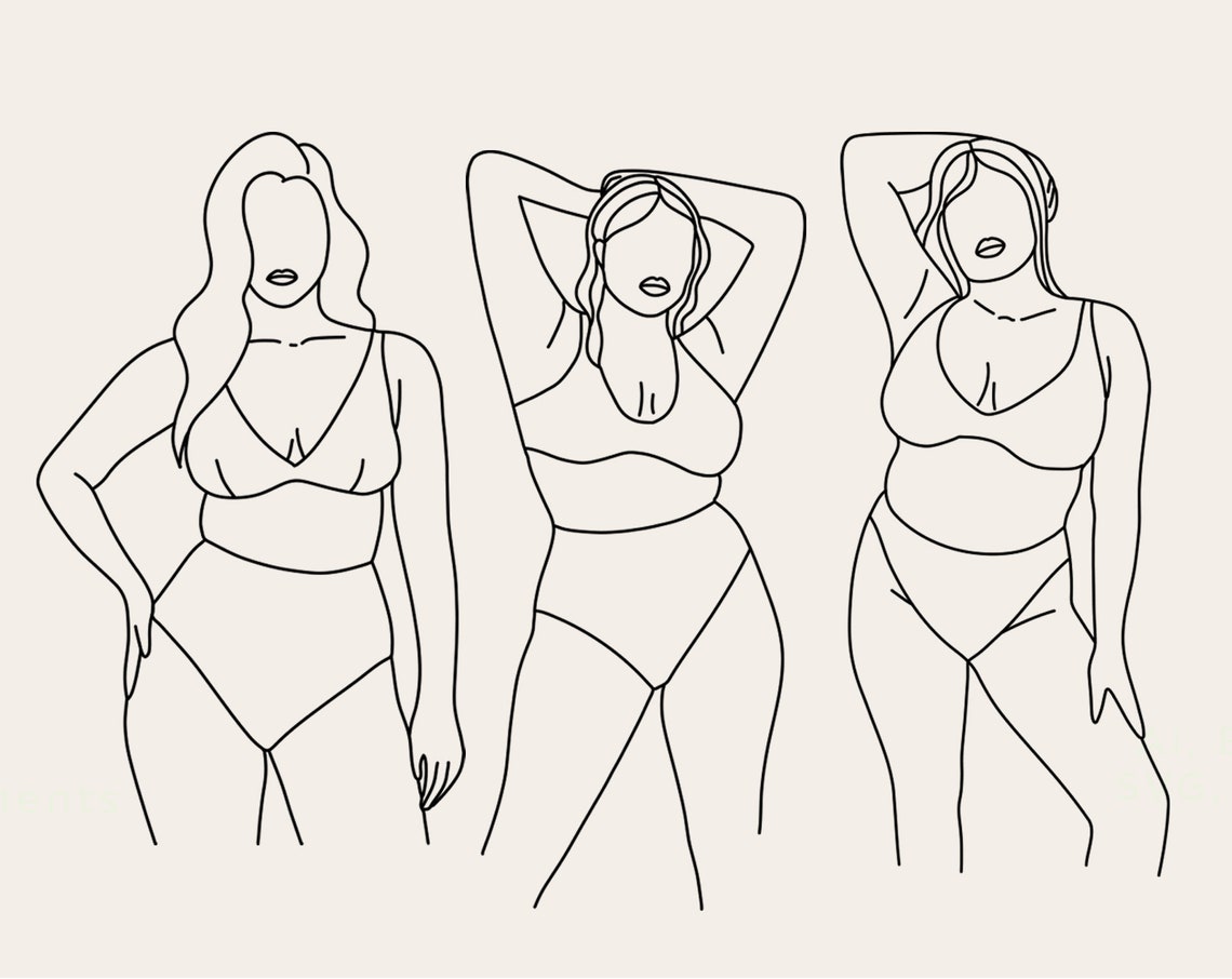 Body Positive Line Art Curvy Woman Line Art Illustration In Svg Modern Feminine Clipart Plus