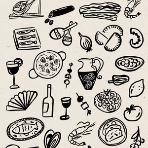 Hand Drawn Spanish Food Doodle Bundle, Food Illustration in Whimsical ...