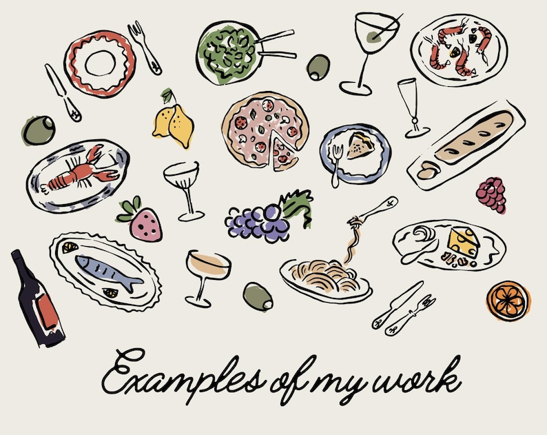 Custom Hand Drawn Food and Drink Illustrations, Food Doodle, Rehearsal ...