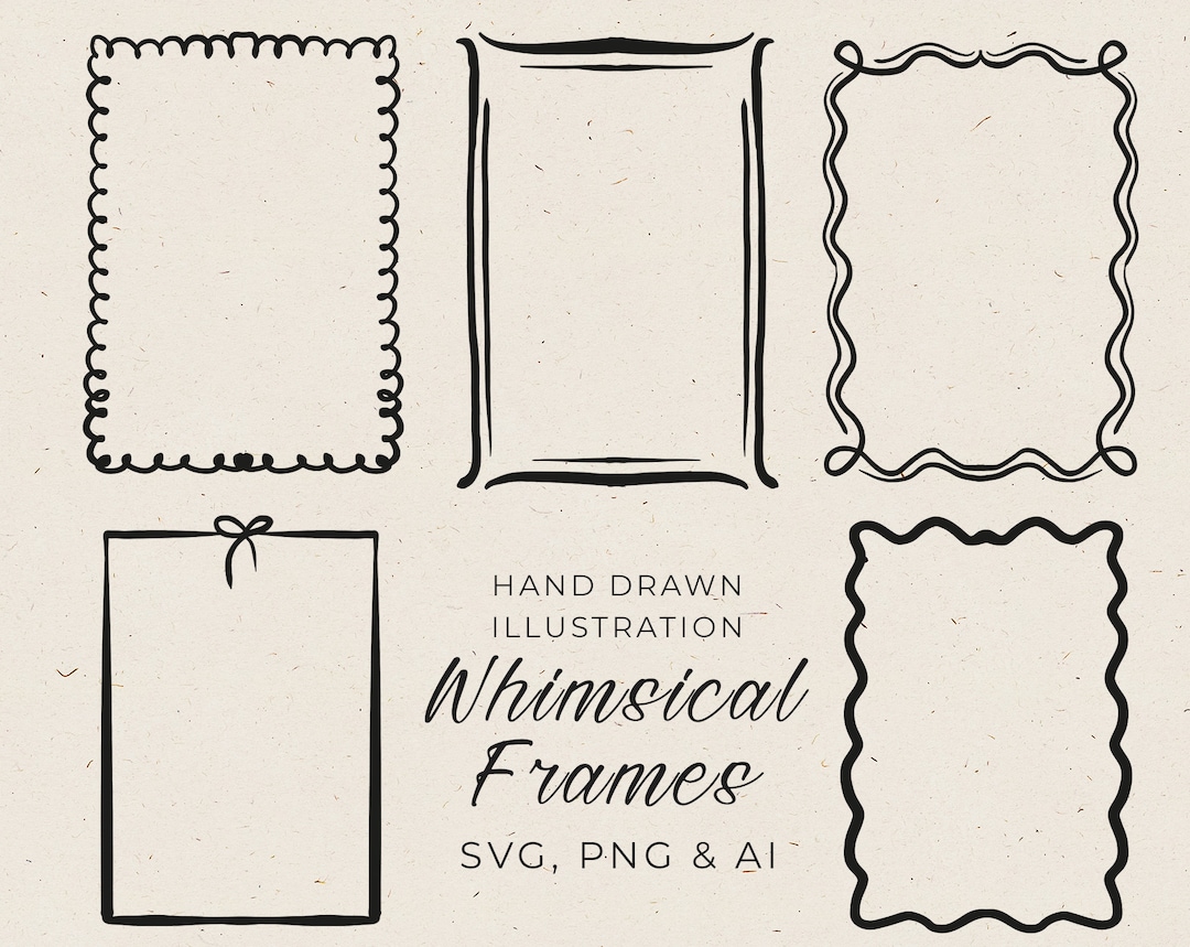 Wedding Frames in Whimsical Style in SVG, Hand Drawn Border Clipart ...