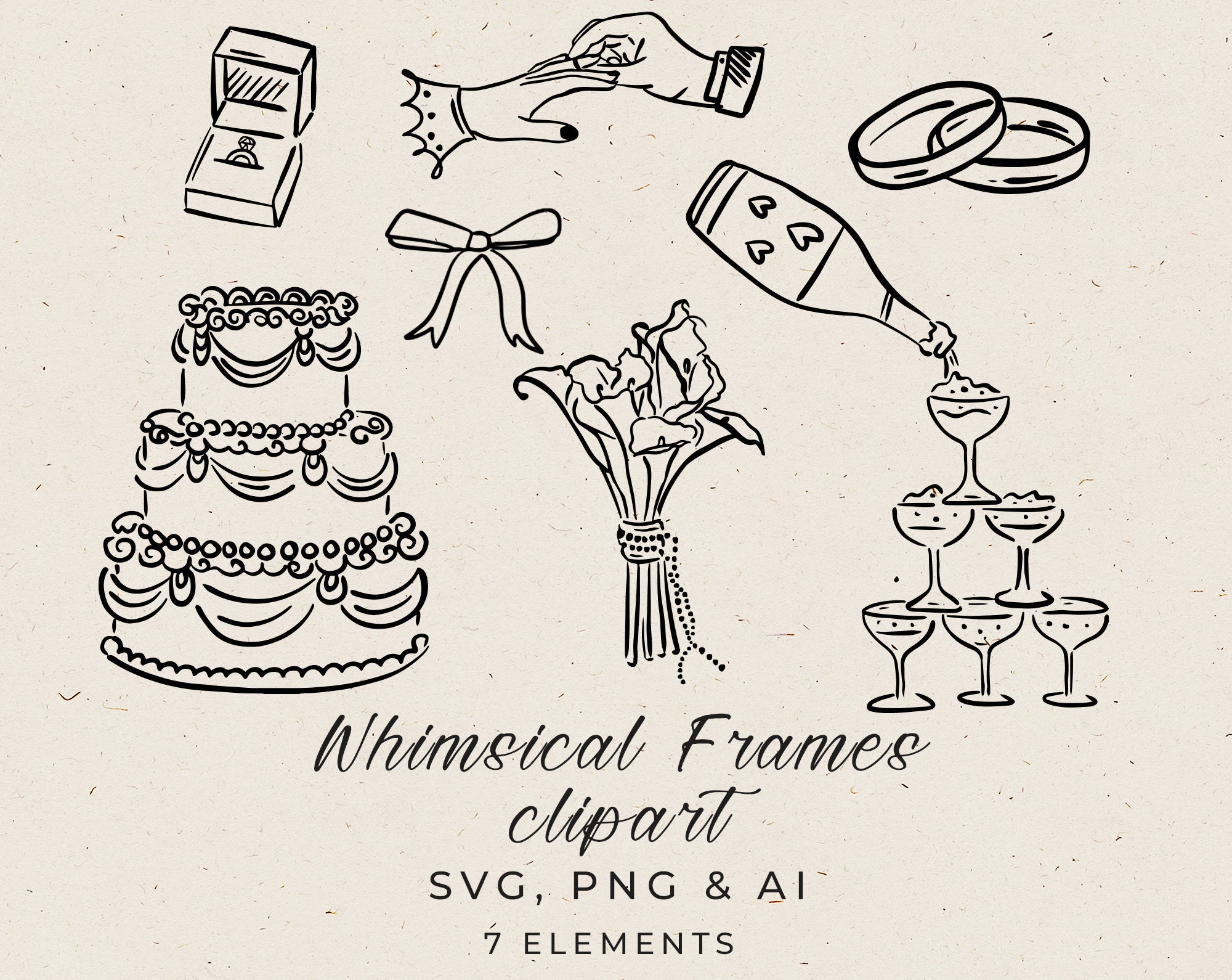 Hand Drawn Wedding Icons for Invitation, Wedding Doodle Clipart ...