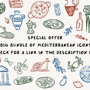 Hand Drawn Greek Food Clipart, Greece Doodle in SVG, Bundle of Food ...