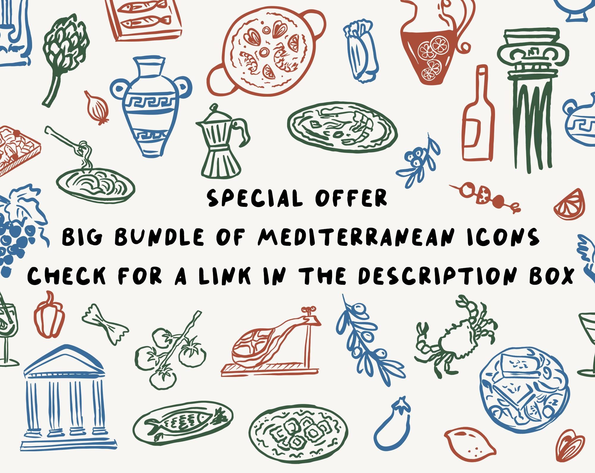 Hand Drawn Greek Food Clipart, Greece Doodle in SVG, Bundle of Food ...