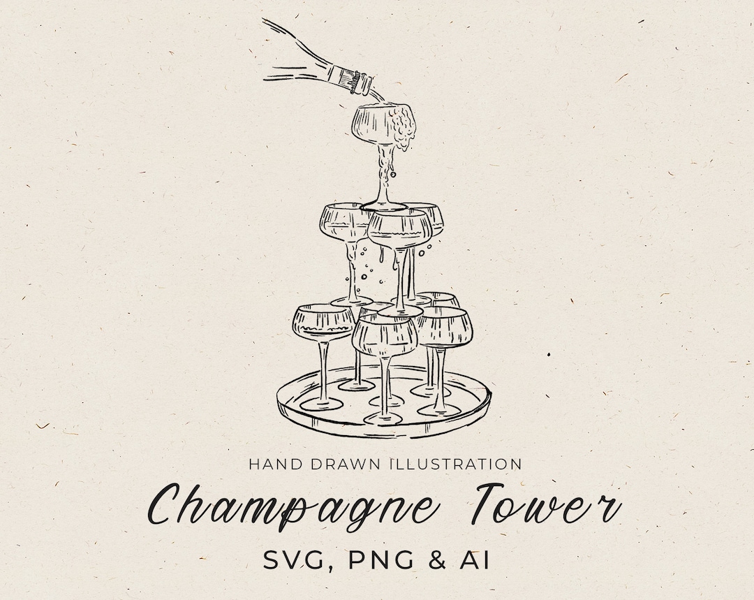 Pouring Champagne Tower Illustration in SVG, Hand Drawn Wedding ...