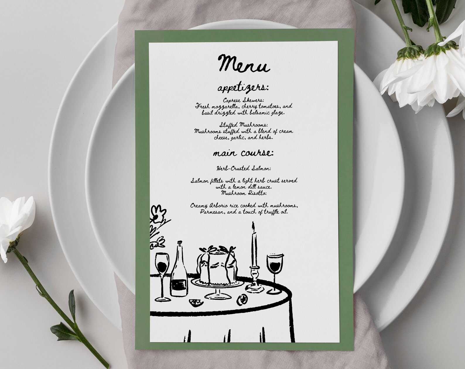 Hand Drawn Wedding Menu Template Fully Editable in Canva, Rehearsal ...
