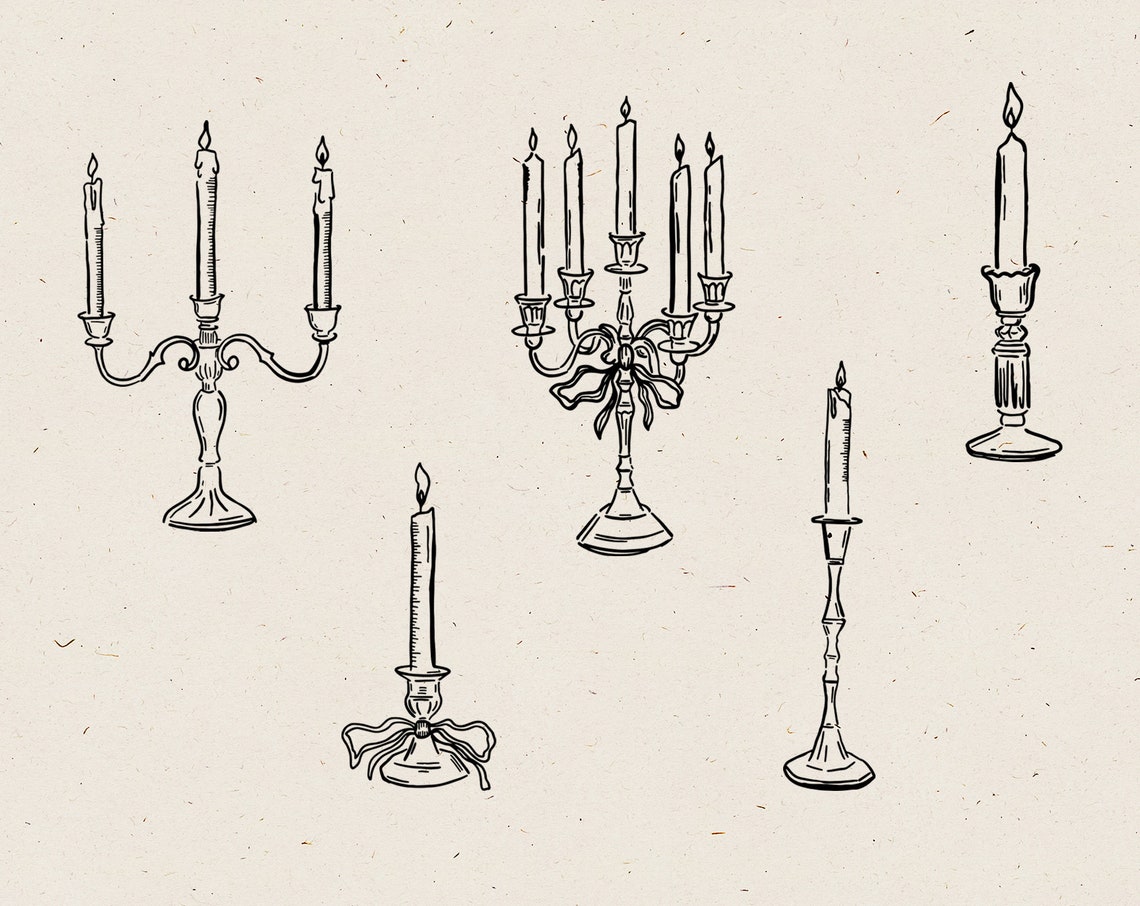 Wedding Candle Light Illustration in SVG, Hand Drawn Candelabrum ...
