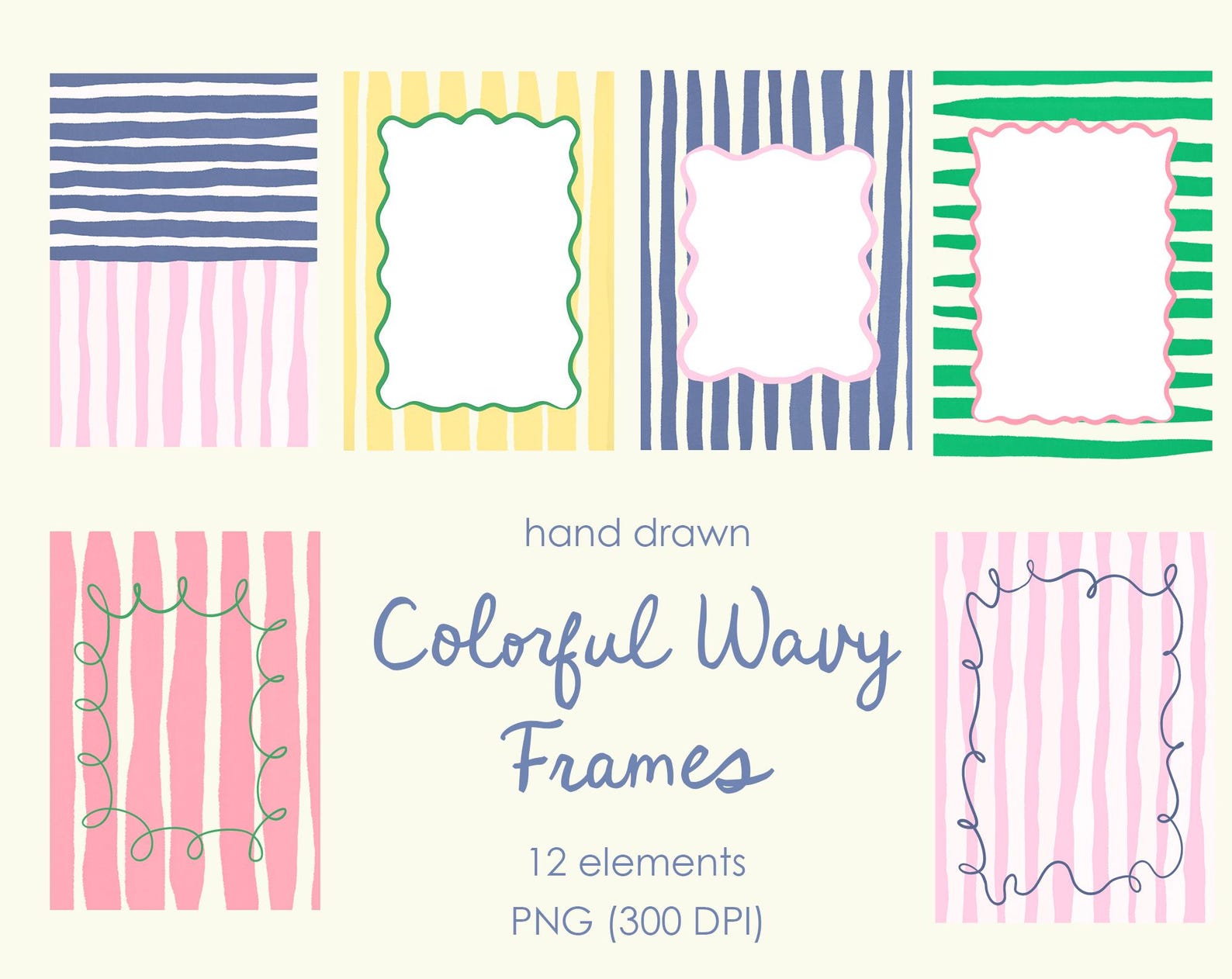 Hand Drawn Wavy Border Clipart, Scallop Frame for Wedding Invitation ...