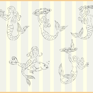 Hand Drawn Illustrations of Mermaid Cocktails Clipart for Bachelorette ...