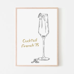 French 75 Cocktail Drawing Illustration in SVG, Cocktail Wall Art Print ...