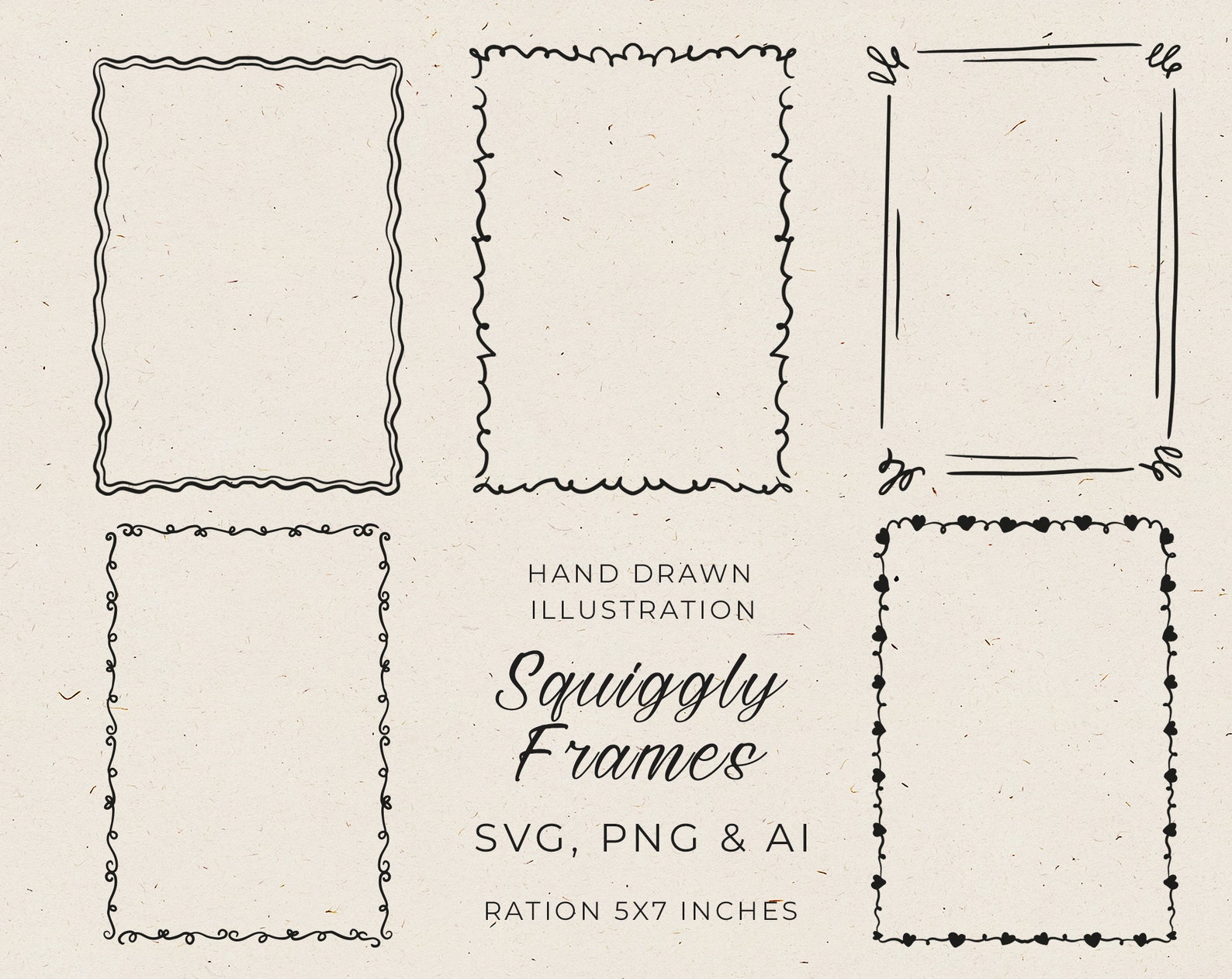 Hand Drawn Squiggly Borders for Wedding Invitation, Whimsical Frames ...