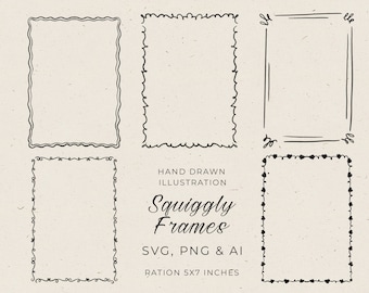 Quirky Frame Clipart 5x7 in SVG, Hand Drawn Border for Wedding ...