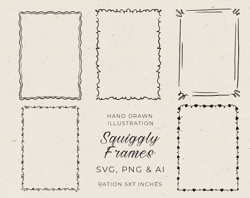 Hand Drawn Squiggly Borders for Wedding Invitation, Whimsical Frames ...