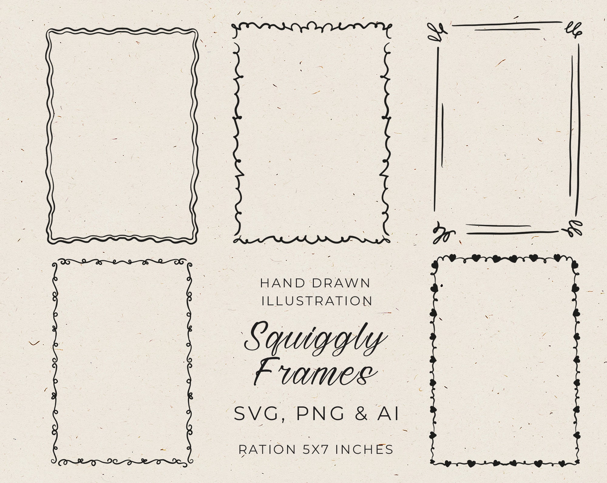 Hand Drawn Squiggly Borders for Wedding Invitation, Whimsical Frames ...