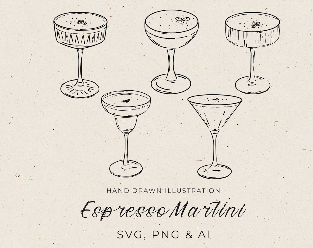 Espresso Martini Drawing in SVG, Espresso Martini Cocktail Sketch ...