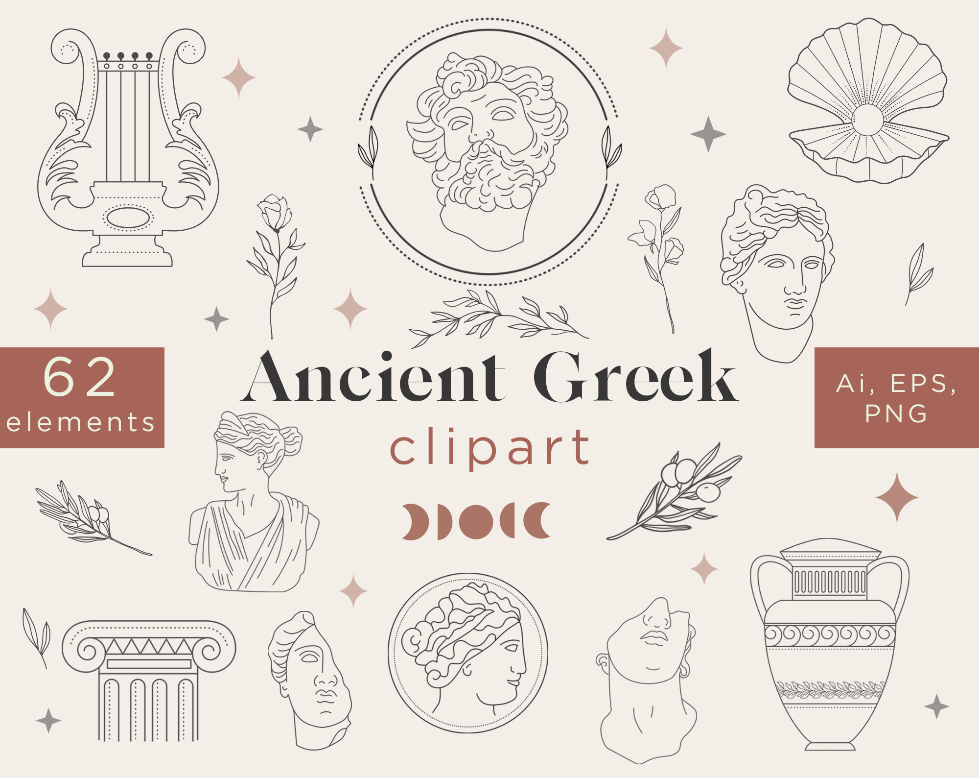 Ancient Greek Art Greek Mythology Clipart in Minimalist | Etsy