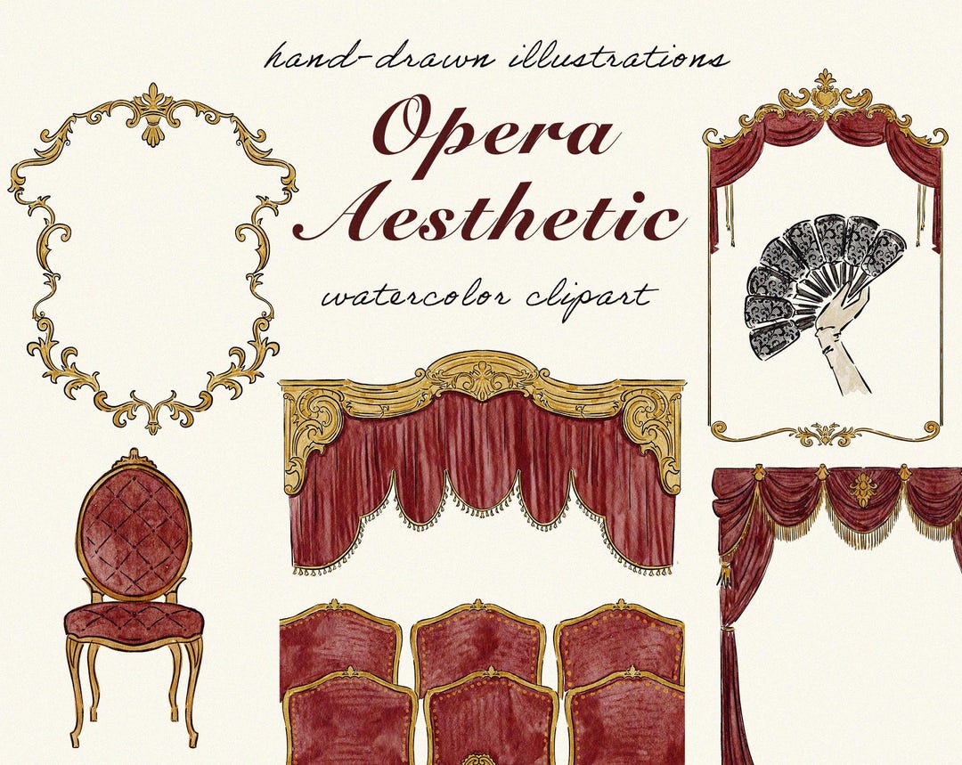 Hand Drawn Opera Theatre Watercolor Illustrations in PNG, Wedding ...