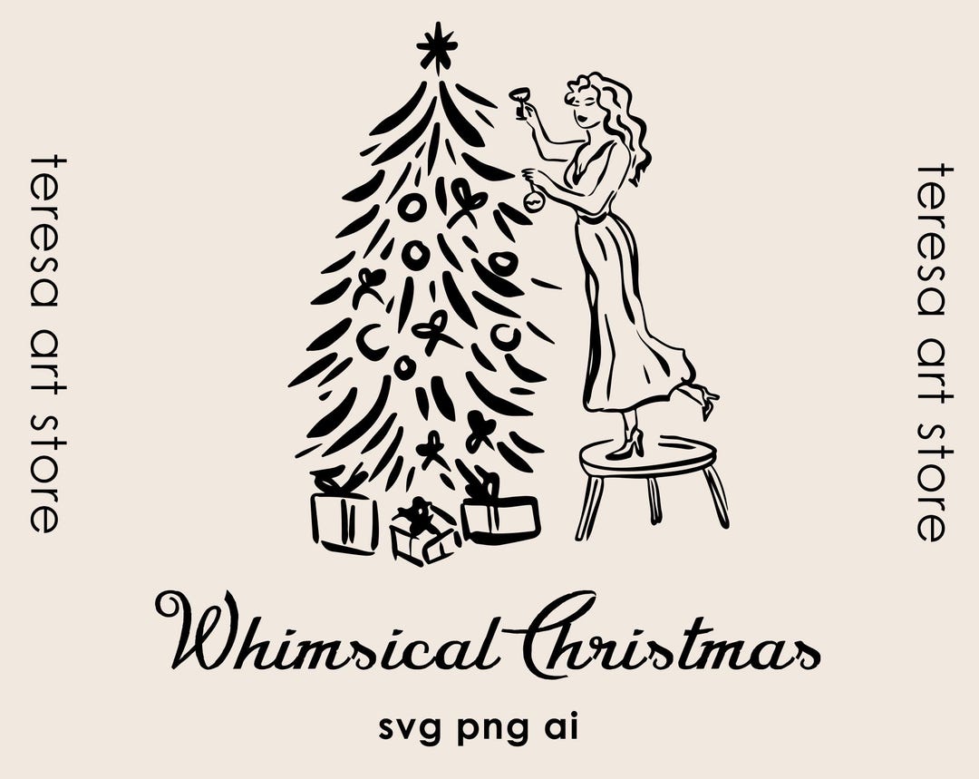 Hand Drawn Whimsical Christmas Invitations in SVG, Christmas Cocktail ...