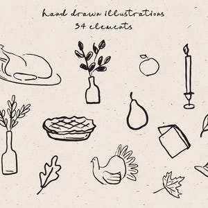 Hand Drawn Thanksgiving Doodle Clipart in Whimsical Style, Thanksgiving ...