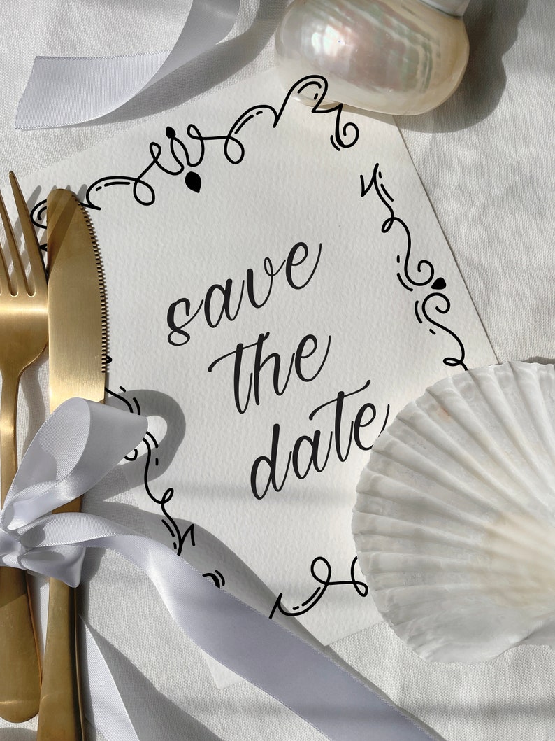 Hand Drawn Wavy Frames in Whimsical Style 5x7 In, Wedding Invitation ...