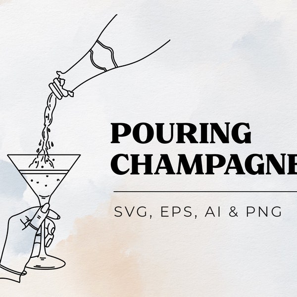 Champagne Bottle Pouring Line Drawing - Etsy