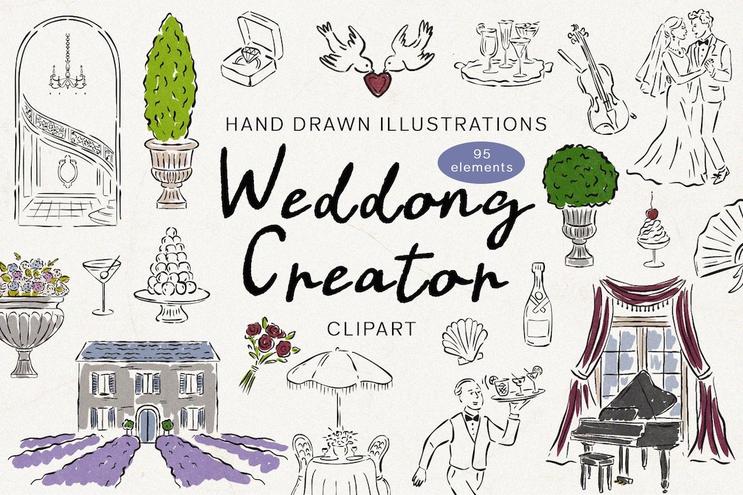 Hand Drawn Wedding Venues Illustrations in Whimsical Style, French ...