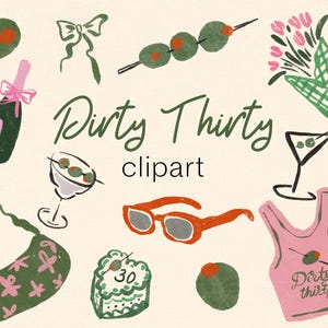Hand Drawn Dirty Thirty Martini Illustration Watercolor Clipart ...