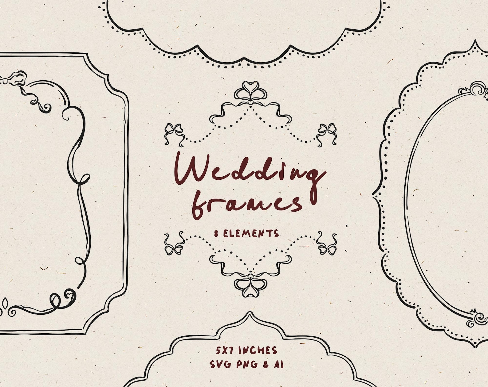 Hand Drawn Frames in Whimsical Style, Oval 5x7 Border Clipart for ...