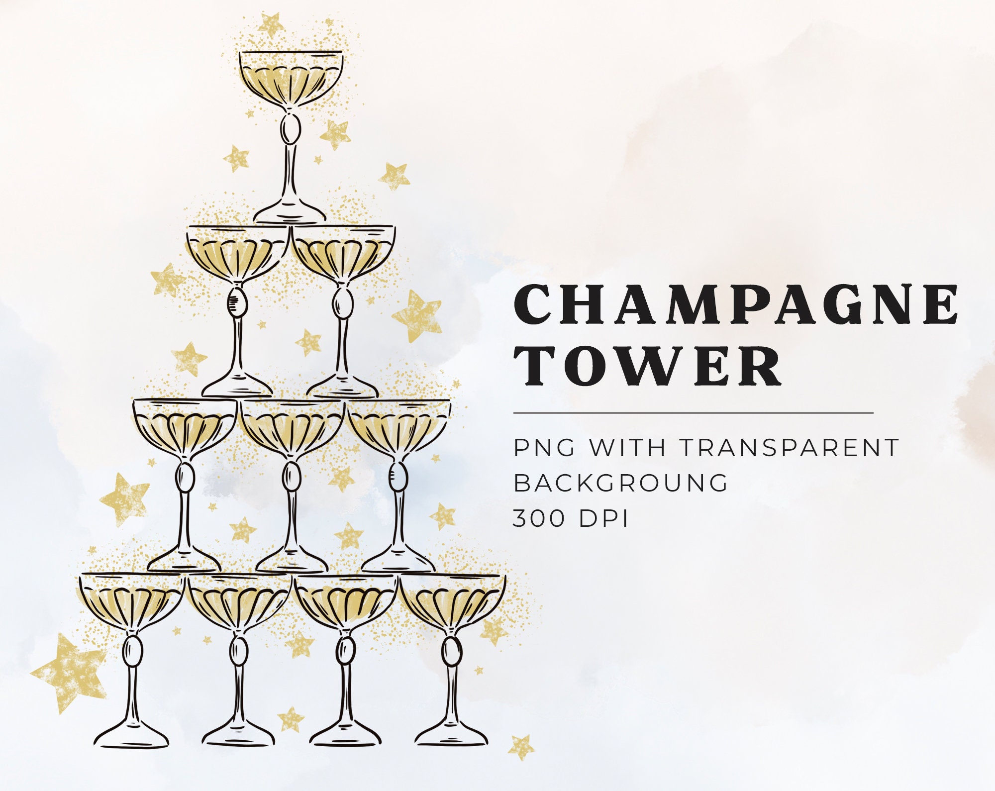 Champagne Glasses Tower Clipart in PNG, Champagne Line Illustration ...