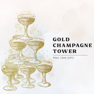 Hand Drawn Gold Champagne Tower Illustration PNG, Champagne Tower ...