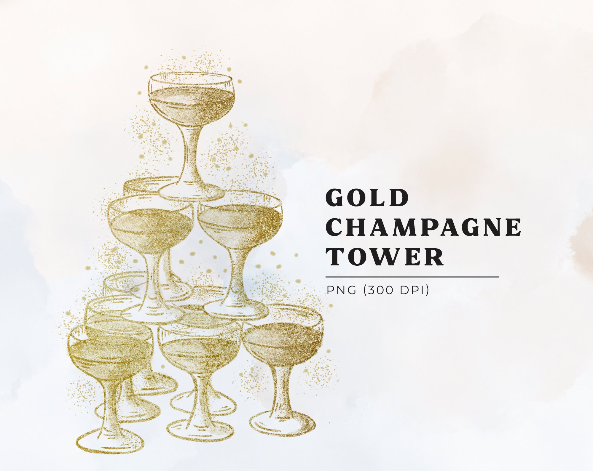 Hand Drawn Gold Champagne Tower Illustration PNG, Champagne Tower ...